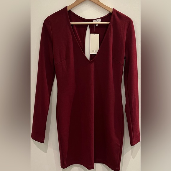 Tobi | Dresses | Tobi Nwt Bodycon Long Sleeve Dress Deep V Neck Front ...